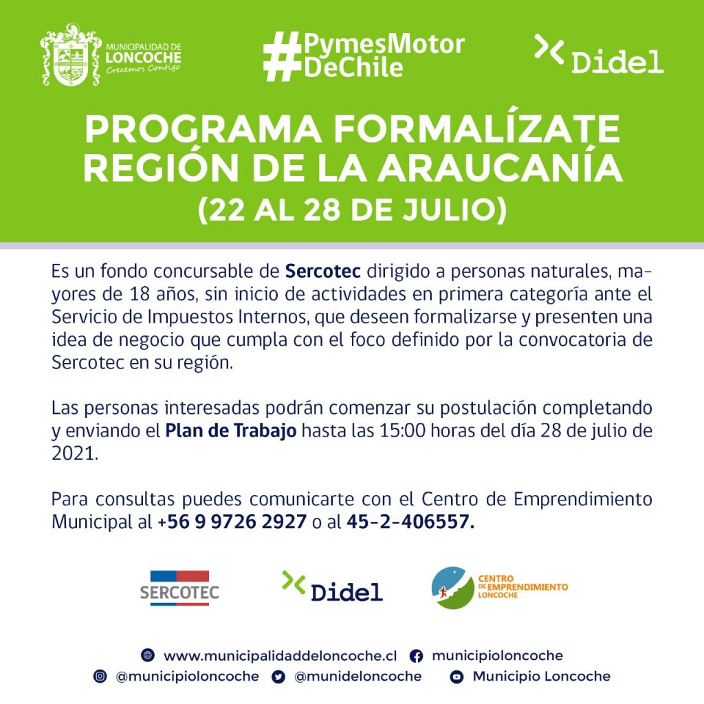 PROGRAMA FORMALÍZATE REGIÓN DE LA ARAUCANÍA. | Municipalidad de Loncoche